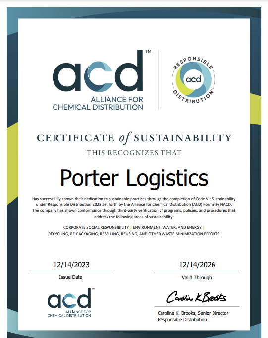 Porter Logistic is Alliance for Chemical Distribution (ACD) verified ...